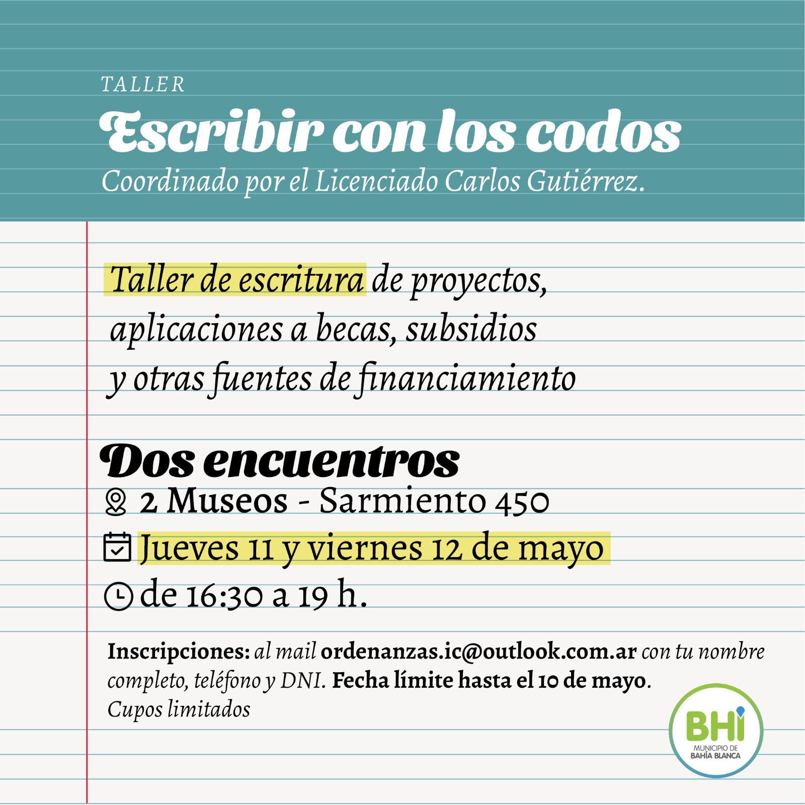 Inscripciones abiertas al taller 'Escribir con los codos' - Instituto ...